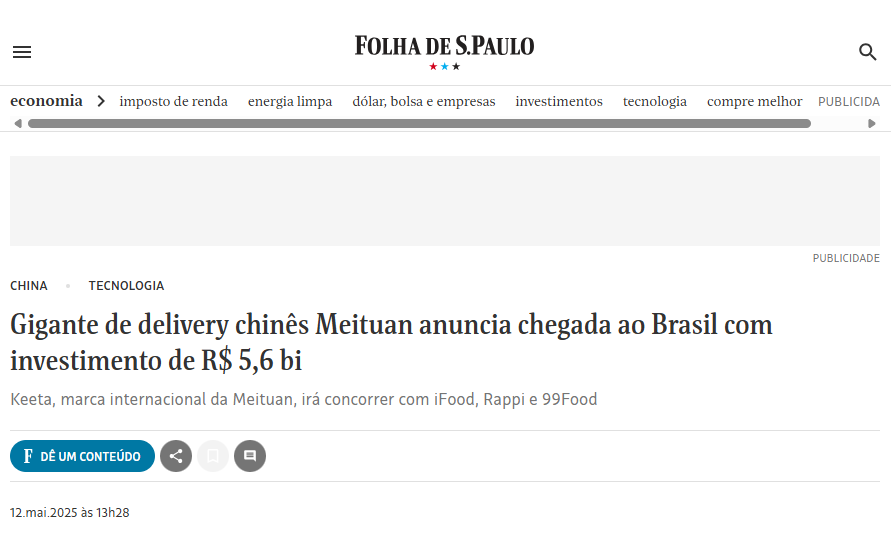 Meituan lança Keeta no Brasil com R$ 5,6 bi e enfatiza competitividade ...